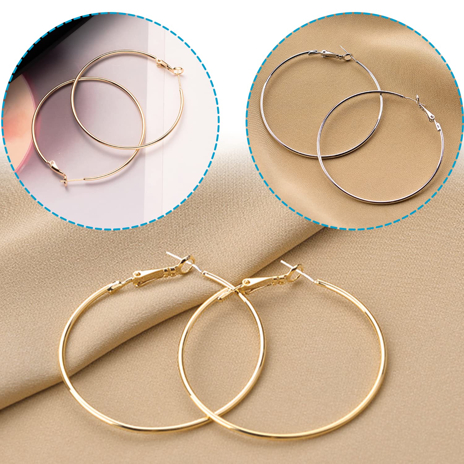 60pcs Beading Hoop Earrings Finding,FUNCYboo 50mm Round Earring Hoop Open Earring Beading Hoops for Jewelry Making DIY Crafts