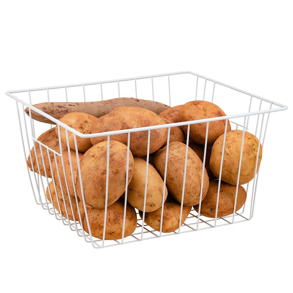 Freezer Basket Organizer, Refrigerator Metal Wire Storage Divider, Household Container Bins with Handles for Kitchen, Pantry, Cabinet, Closets - Pearl White (6, 11in x 10in x 5.5in)