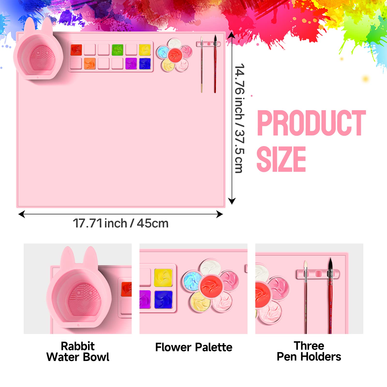 Silicone Art Mat, Silicone Mats for Crafts - Silicone Painting Mat with A4 Cutting Mat, Silicone Artist Mat with Cup for Art, Handmade, Crafts, Sewing and Scrapbooking (Pink)