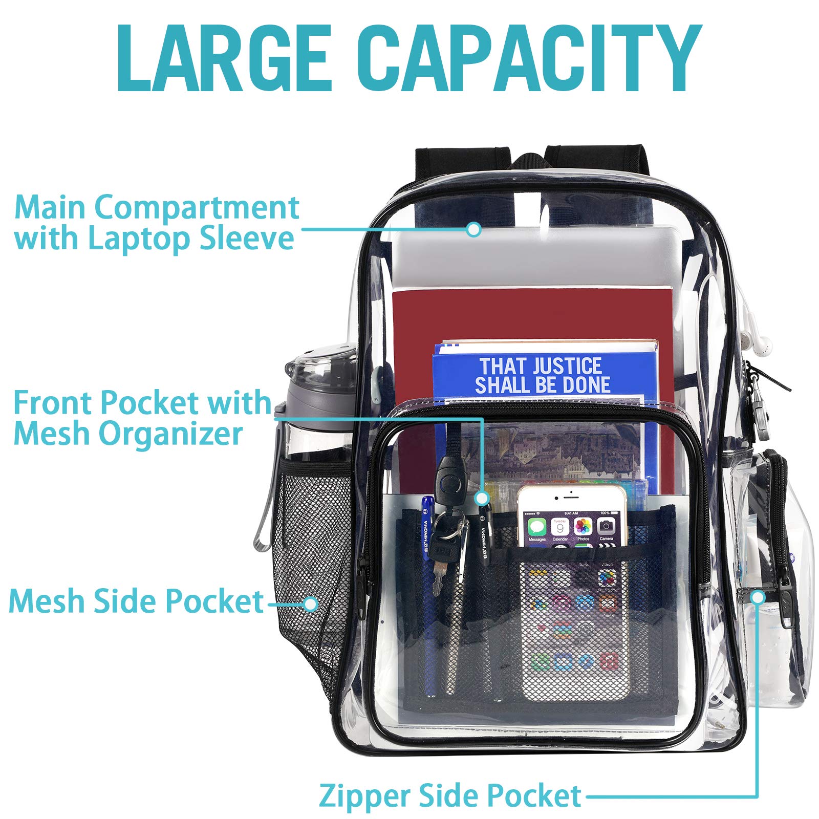 MATEIN Clear Bookbag, Anti Theft Transparent College School Backpack for Women Fits 15.6 inch Laptop