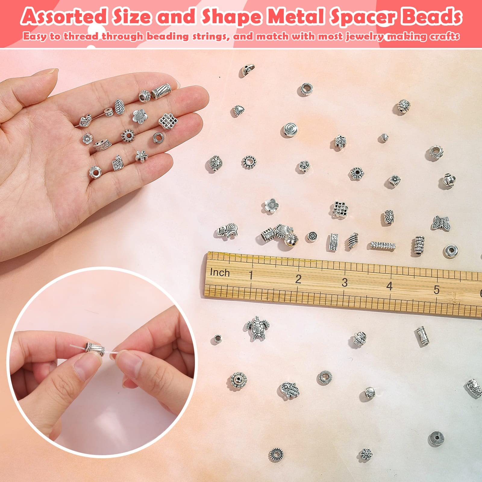 350 Pcs Silver Spacer Beads for Jewelry Making, Mixed Jewelry Spacer Beads Bulk Random Styles Metal Beads for Bracelets, Necklace, Earring Jewelry Making
