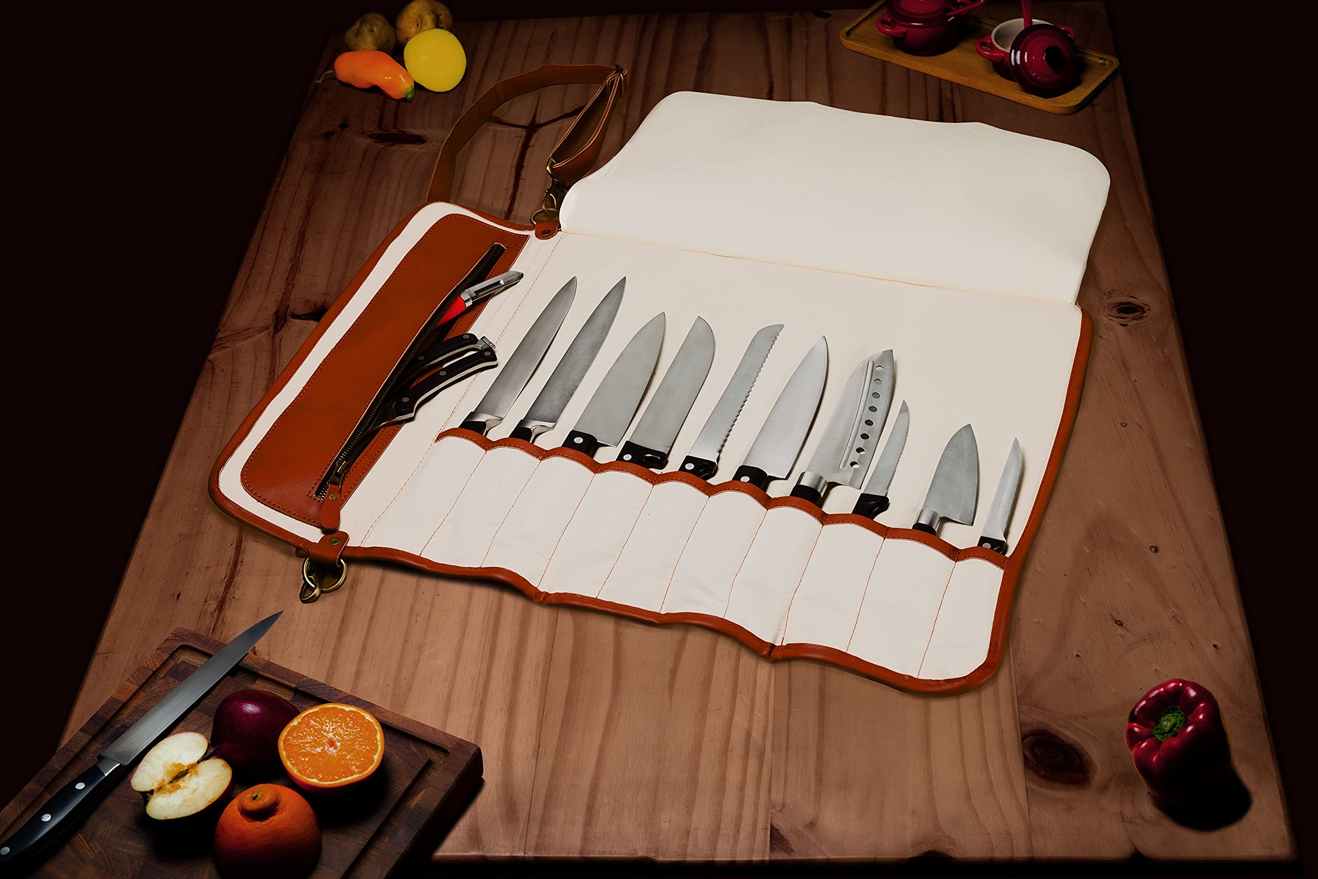 Chef Knife Bag by EVERPRIDE β Knife Roll Holds 10 Knives up to 18β PLUS Pocket for Cooking Tools β Durable Knife Carrier for Chefs and Culinary Students β Knives Not Included
