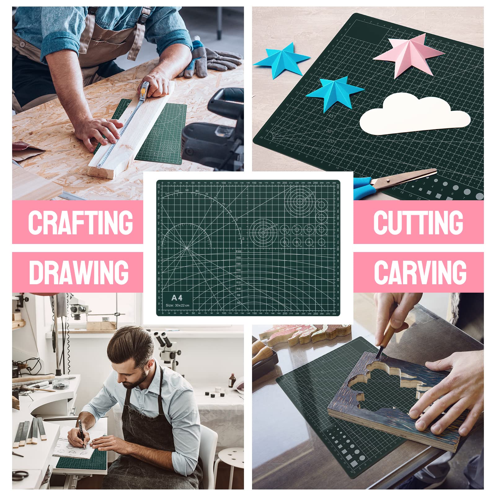 Silicone Art Mat, Silicone Mats for Crafts - Silicone Painting Mat with A4 Cutting Mat, Silicone Artist Mat with Cup for Art, Handmade, Crafts, Sewing and Scrapbooking (Pink)