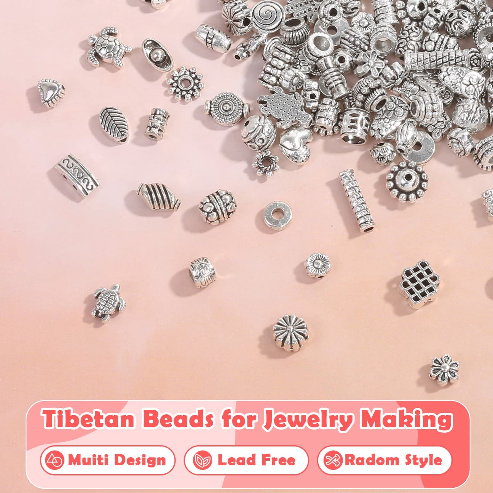 350 Pcs Silver Spacer Beads for Jewelry Making, Mixed Jewelry Spacer Beads Bulk Random Styles Metal Beads for Bracelets, Necklace, Earring Jewelry Making