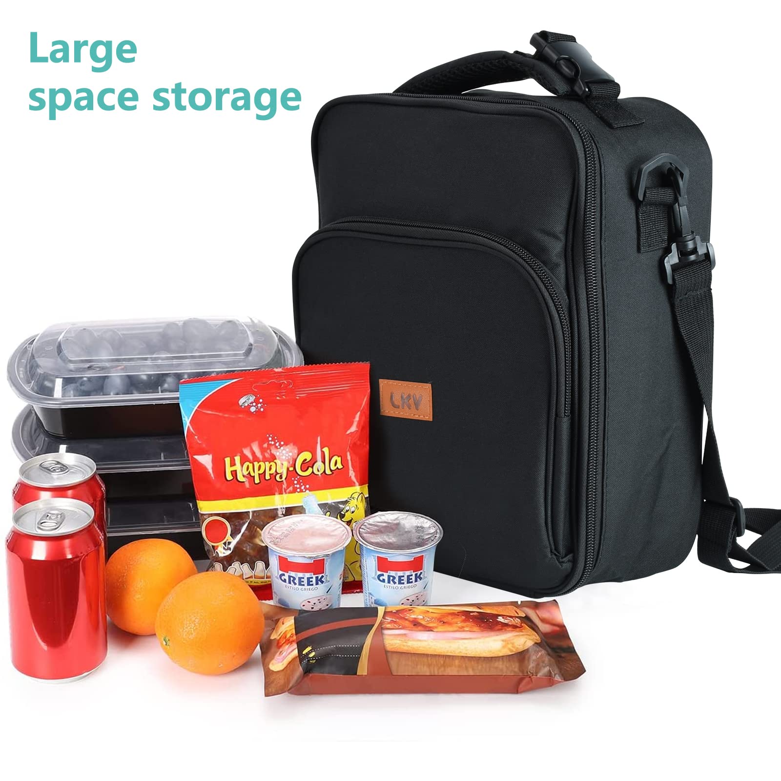 Lunch Bag for Men Women, Reusable Lunch Box for Office Work Lunch, Leakproof Cooler Tote Bag, Freezable Lunch Bag,Black