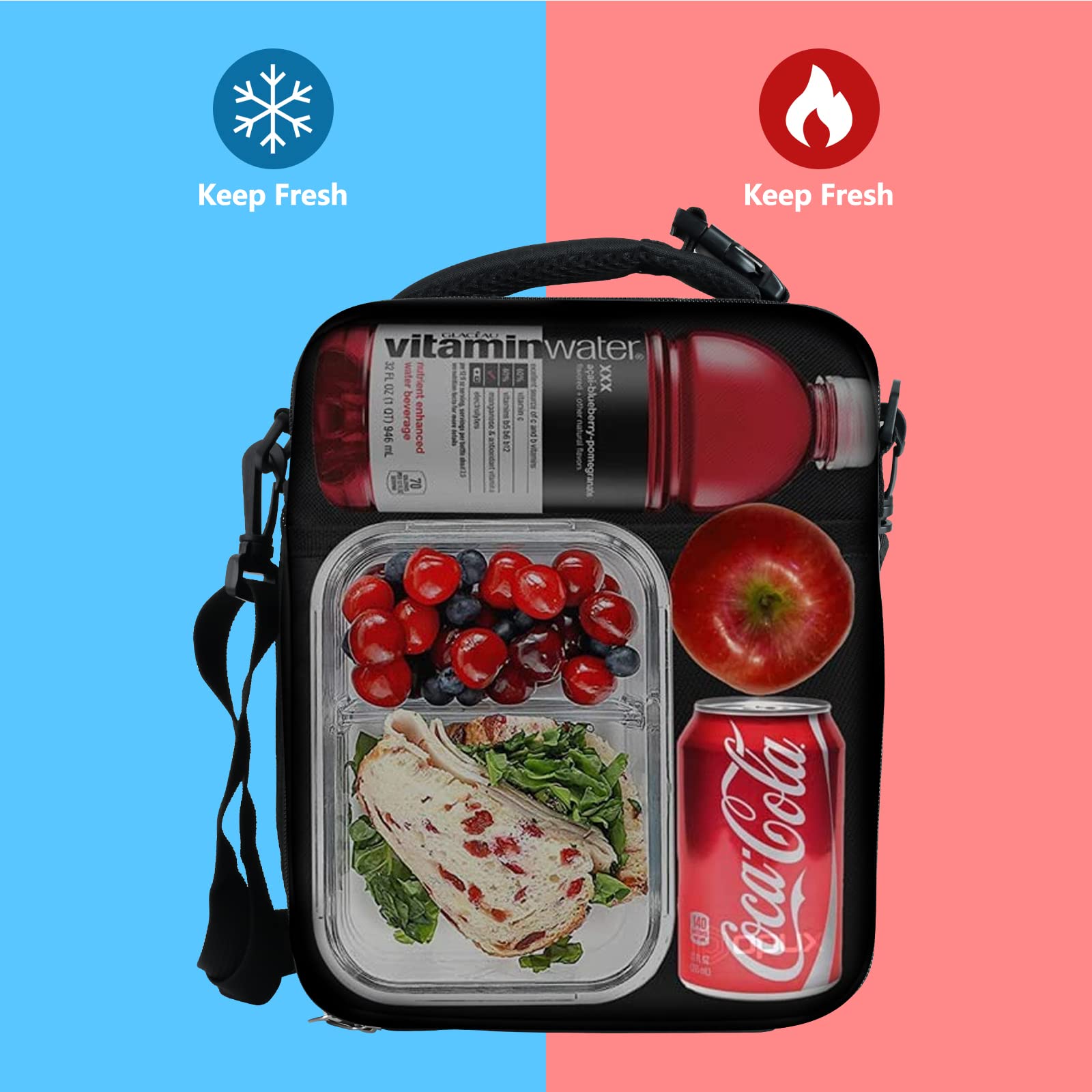Lunch Bag for Men Women, Reusable Lunch Box for Office Work Lunch, Leakproof Cooler Tote Bag, Freezable Lunch Bag,Black
