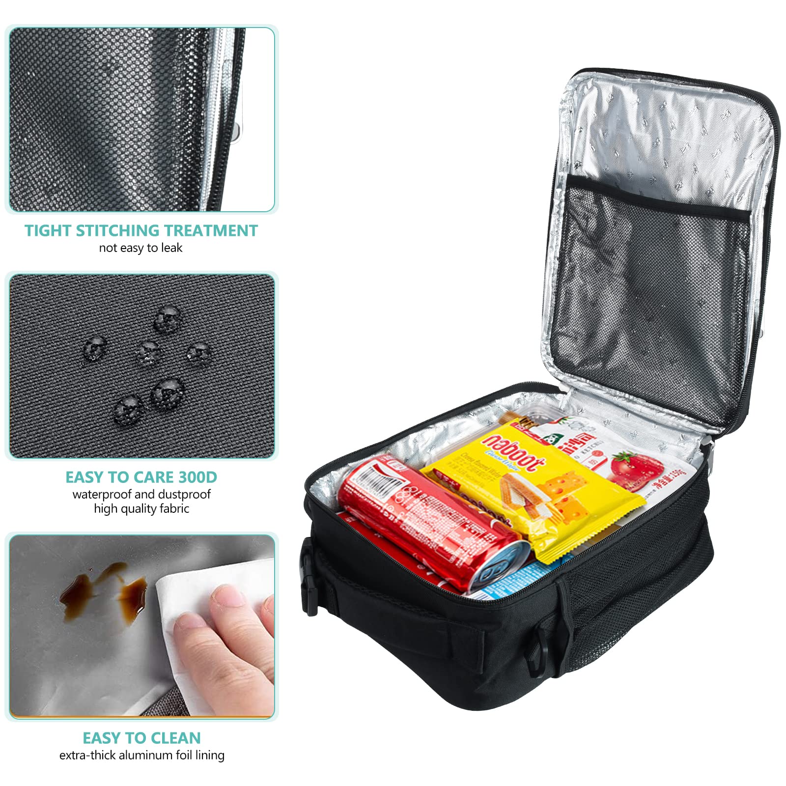 Lunch Bag for Men Women, Reusable Lunch Box for Office Work Lunch, Leakproof Cooler Tote Bag, Freezable Lunch Bag,Black