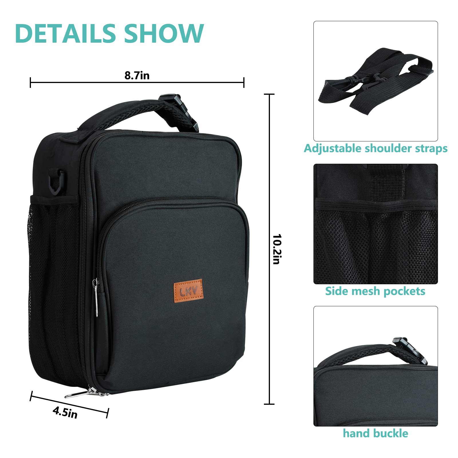 Lunch Bag for Men Women, Reusable Lunch Box for Office Work Lunch, Leakproof Cooler Tote Bag, Freezable Lunch Bag,Black
