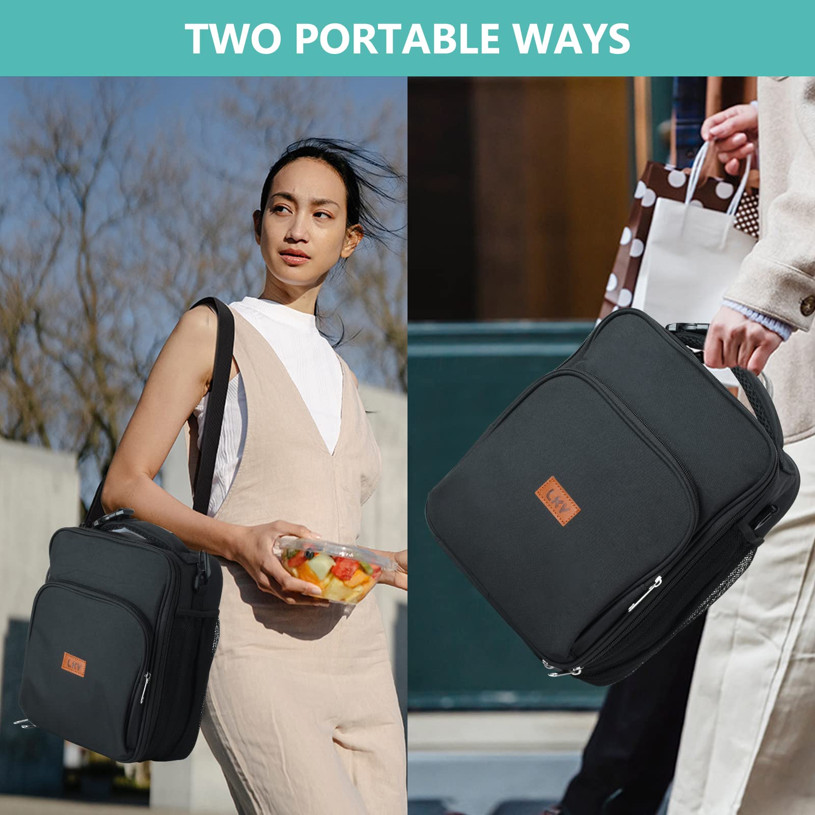 Lunch Bag for Men Women, Reusable Lunch Box for Office Work Lunch, Leakproof Cooler Tote Bag, Freezable Lunch Bag,Black
