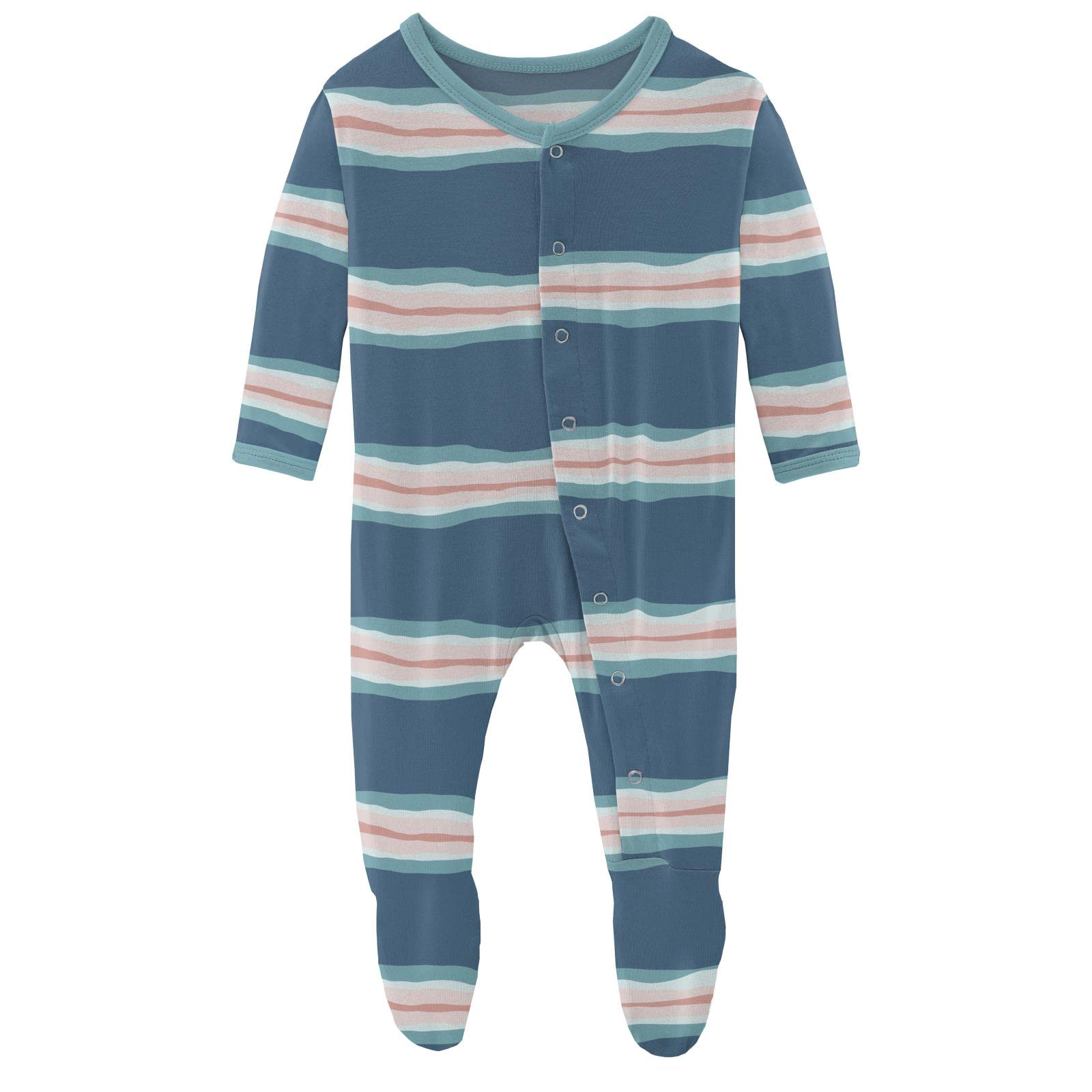 KicKee Pants Print Footie with Snaps, Jammies, Stylish One-Piece Pajamas, Boy or Girl Baby Clothes, Comfortable Sleepwear for Babies (Twilight Whirling River - 6-9 Months)