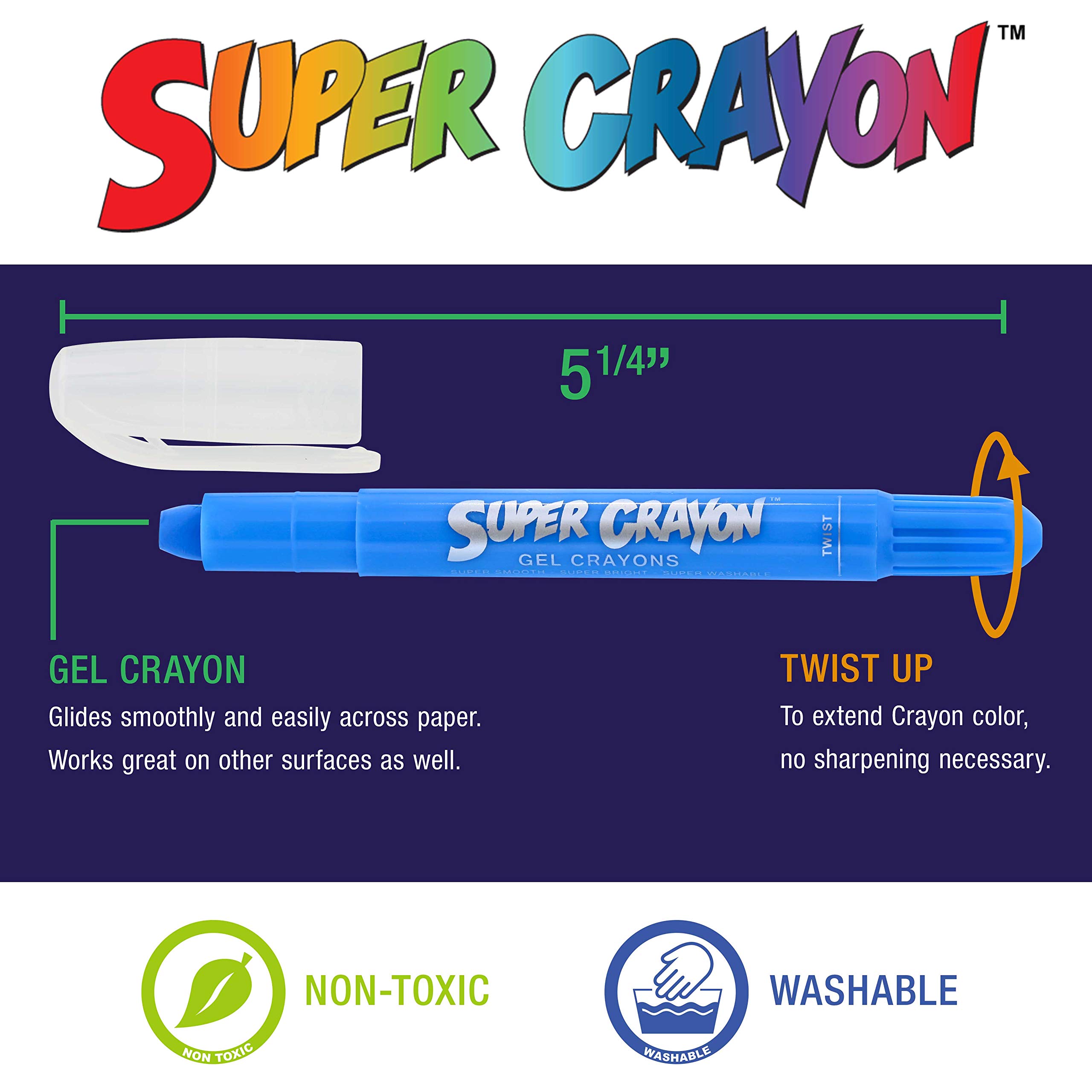 U.S. Art Supply Super Crayons Set of 36 Colors - Smooth Easy Glide Gel Crayons - Bright, Blendable and Washable