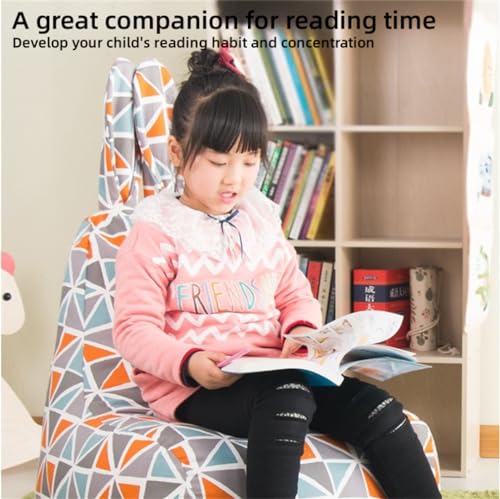 DAUTAI Bean Bag Chair for Kids, Fluffy Lazy Sofa, Breathable Fabric Sturdy Durable Colourfast Bunny Shape, for Organizing Children Plush Toys (No Filler),Pink,M