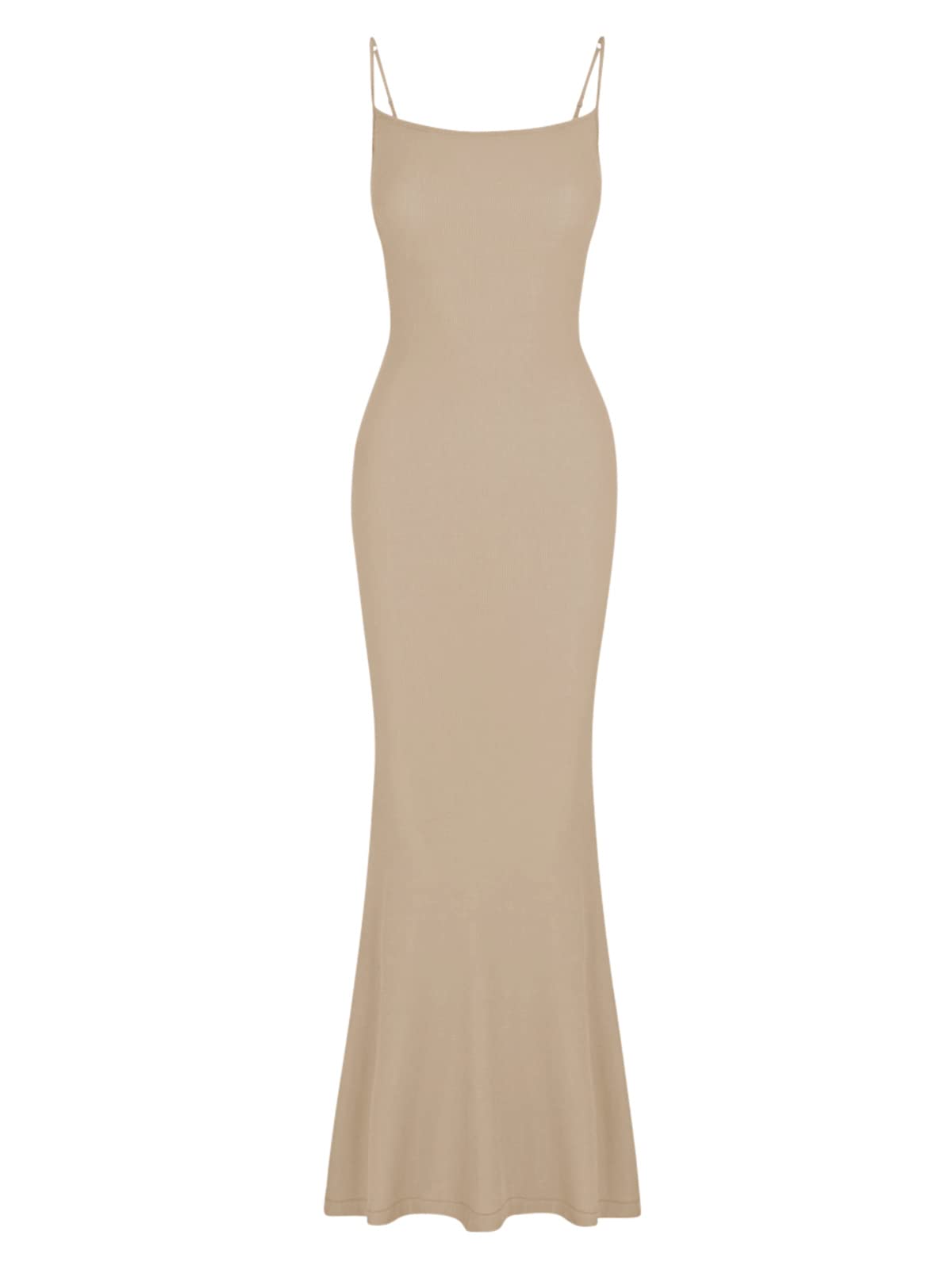REORIA Women's Sexy Casual Lounge Slip Long Dress Elegant Wedding Guest Sleeveless Backless Ribbed Bodycon Maxi Dresses Khaki X-Large