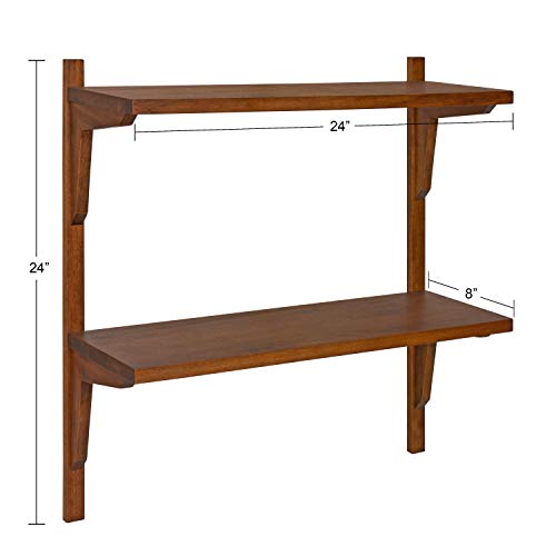 Kate and Laurel Meridien Mid-Century Wall Shelves, 24" x 8" x 24", Walnut, Transitional Wall Decor and Storage