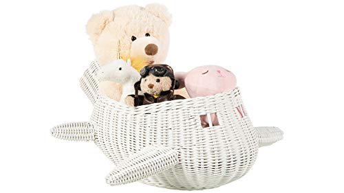 Kouboo Wicker Airplane Kids Storage Basket, White