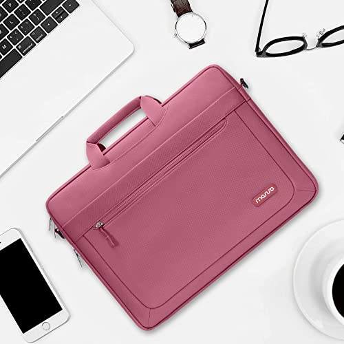 MOSISO Laptop Shoulder Messenger Bag Compatible with MacBook Air 15 inch M2 A2941/Pro 16 inch M3 A2991 M2 A2780 M1 A2485 A2141,15-15.6 inch Notebook with Adjustable Depth at Bottom, Dusty Rose