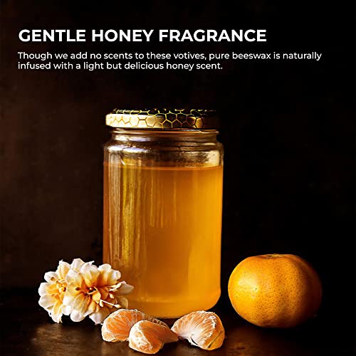 BeeTheLight Votive Candles (Pack of 12) - Unscented - 15 Hours Burn Time Each - Naturally Light Honey Scented - 100% Pure Beeswax Candles - Handmade Decorative Votive Candle Set