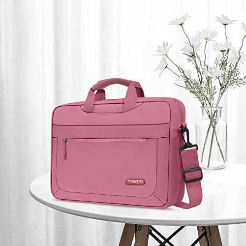 MOSISO Laptop Shoulder Messenger Bag Compatible with MacBook Air 15 inch M2 A2941/Pro 16 inch M3 A2991 M2 A2780 M1 A2485 A2141,15-15.6 inch Notebook with Adjustable Depth at Bottom, Dusty Rose