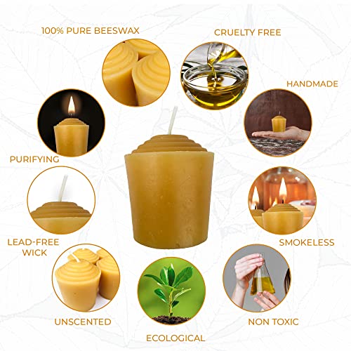 BeeTheLight Votive Candles (Pack of 12) - Unscented - 15 Hours Burn Time Each - Naturally Light Honey Scented - 100% Pure Beeswax Candles - Handmade Decorative Votive Candle Set