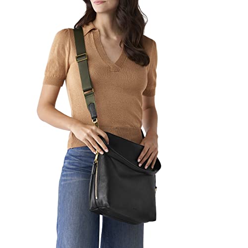 Fossil Women's Maya Leather Small Hobo Purse Handbag, Black (Model: ZB6979001)