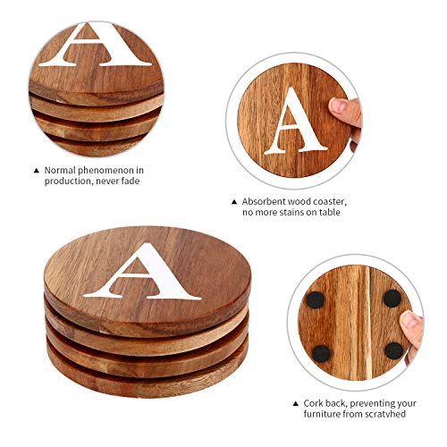 Wood Coasters Set, Natural Wooden Letters Coasters for Drinks, Set of 4 Wood Coasters, Wedding Coasters, Personalized Coasters Customizable with Name, Monogrammed Letter M