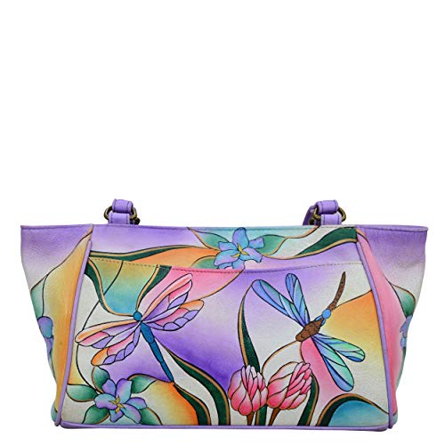 Anna by Anuschka womens Tote Bag Genuine Leather, Dragonfly Glass Painting, One Size US