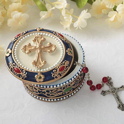 FASHIONCRAFT Golden Cross Rosary Box - 2.75” Trinket Box for Rosary Beads, Keepsakes, Small Jewelry and Mementos