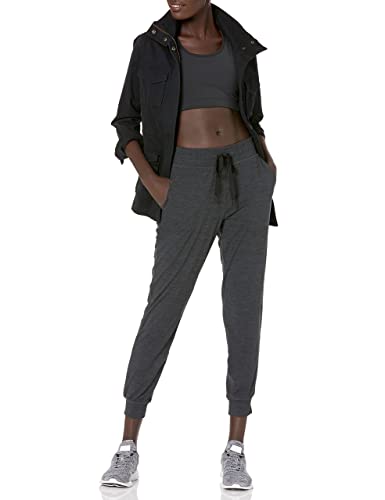 Amazon Essentials Athletic Pants for Women, Brushed Tech Stretch Lounge Joggers, Plus Size Available, Black Space Dye, Medium