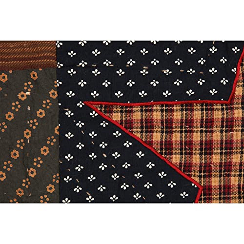 VHC Brands Patriotic Patch Quilted Throw 60x50 Country Patchwork Design, Deep Red and Navy