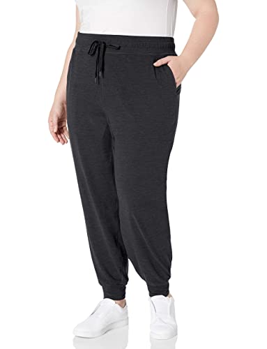 Amazon Essentials Athletic Pants for Women, Brushed Tech Stretch Lounge Joggers, Plus Size Available, Black Space Dye, Medium