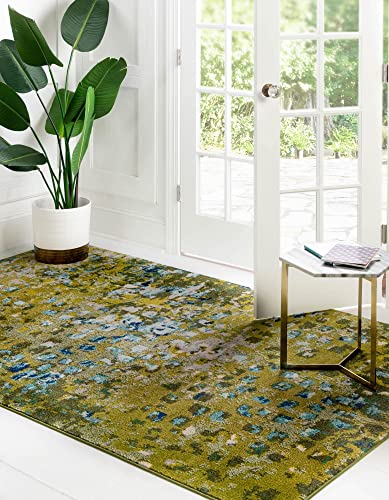 Unique Loom Jardin Collection Colorful, Vibrant, Abstract, Modern Area Rug, 5 x 8 ft, Green/Olive