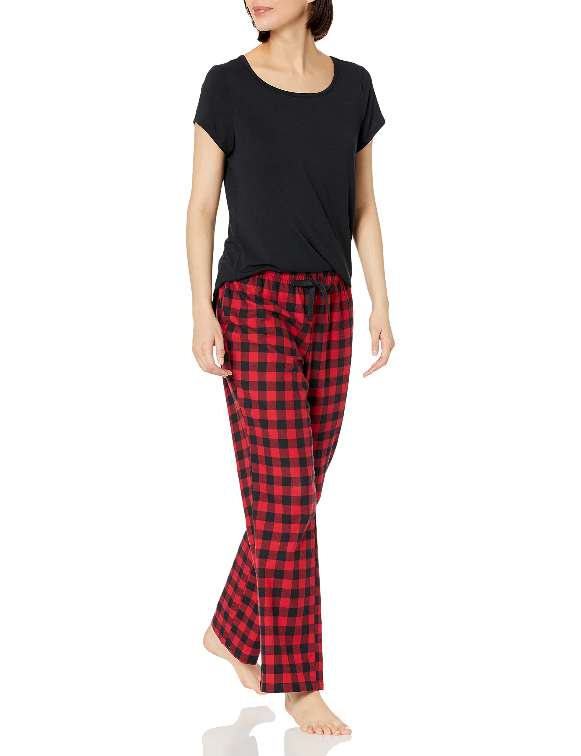 Amazon Essentials Women's Flannel Pajama Sleep Pant, Red Buffalo Check, Small