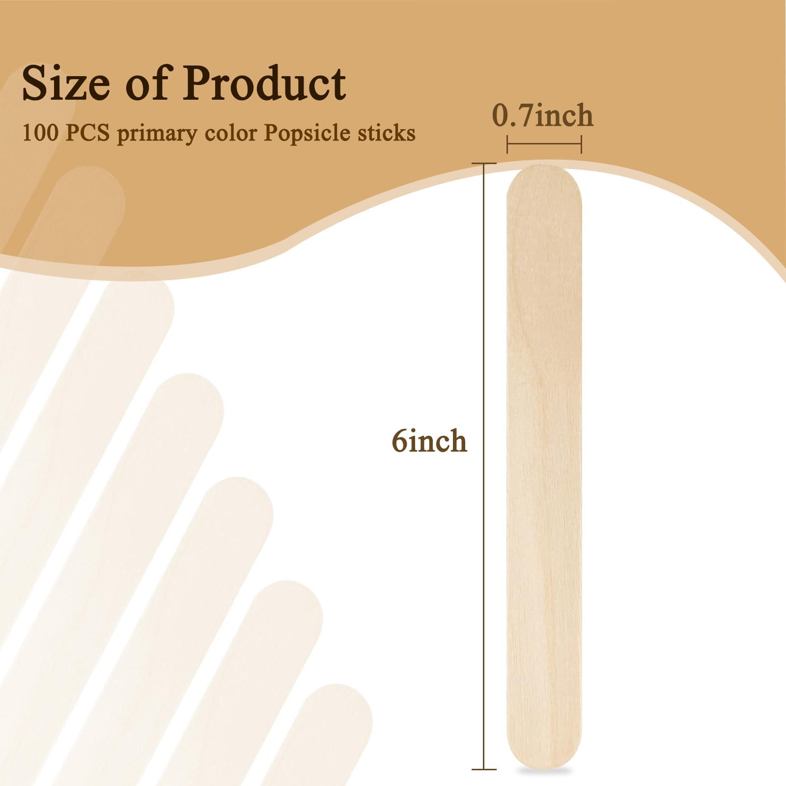 100Pcs Jumbo Wooden Craft Sticks Wooden Popsicle Craft Sticks Stick 6” Long x 3/4”Wide Treat Sticks Ice Pop Sticks for DIY Crafts,Home Art Projects, Classroom Art Supplies