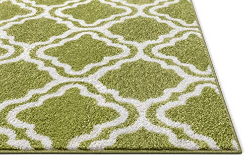 Modern Rug Calipso Green Lattice Trellis Accent Area Rug Entry Way Bright Kids Room Kitchn Bedroom Carpet Bathroom Soft Durable Area Rug (2'3" x 7'3" Runner)