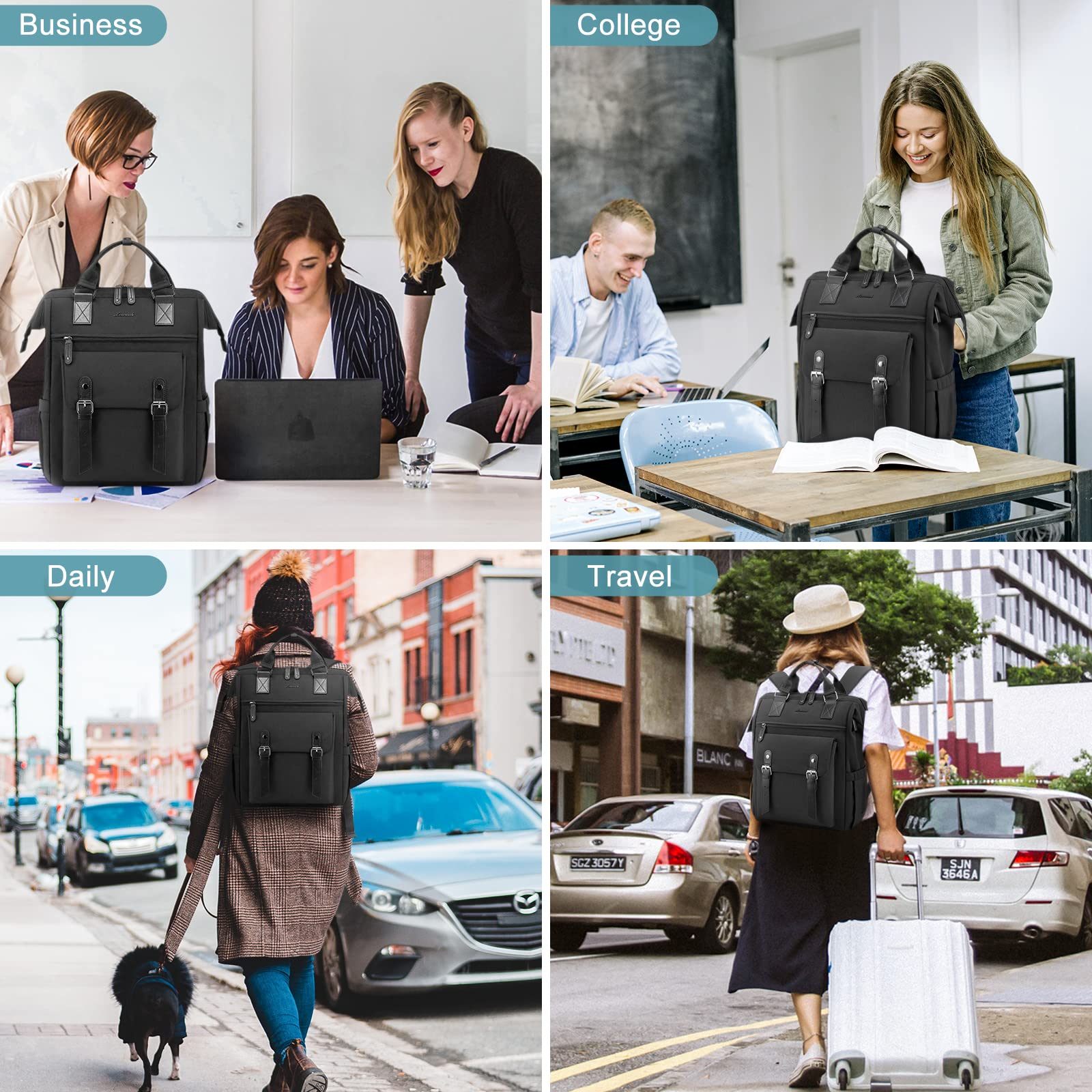 LOVEVOOK Laptop Backpack for Women, Teacher Nurse Bag Work Travel Computer Backpacks Purse,Water Resistant Daypack with USB Charging Port, 17.3 inch
