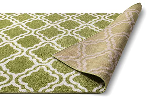 Modern Rug Calipso Green Lattice Trellis Accent Area Rug Entry Way Bright Kids Room Kitchn Bedroom Carpet Bathroom Soft Durable Area Rug (2'3" x 7'3" Runner)