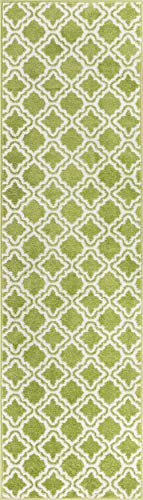 Modern Rug Calipso Green Lattice Trellis Accent Area Rug Entry Way Bright Kids Room Kitchn Bedroom Carpet Bathroom Soft Durable Area Rug (2'3" x 7'3" Runner)