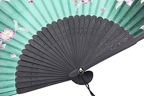 AmajijiĀ® Charming Elegant Modern Woman Handmade Bamboo Silk 8.27" (21cm) Folding Pocket Purse Hand Fan/Chinese Japanese Vintage Retro Style Handheld Folding Fan (Green)