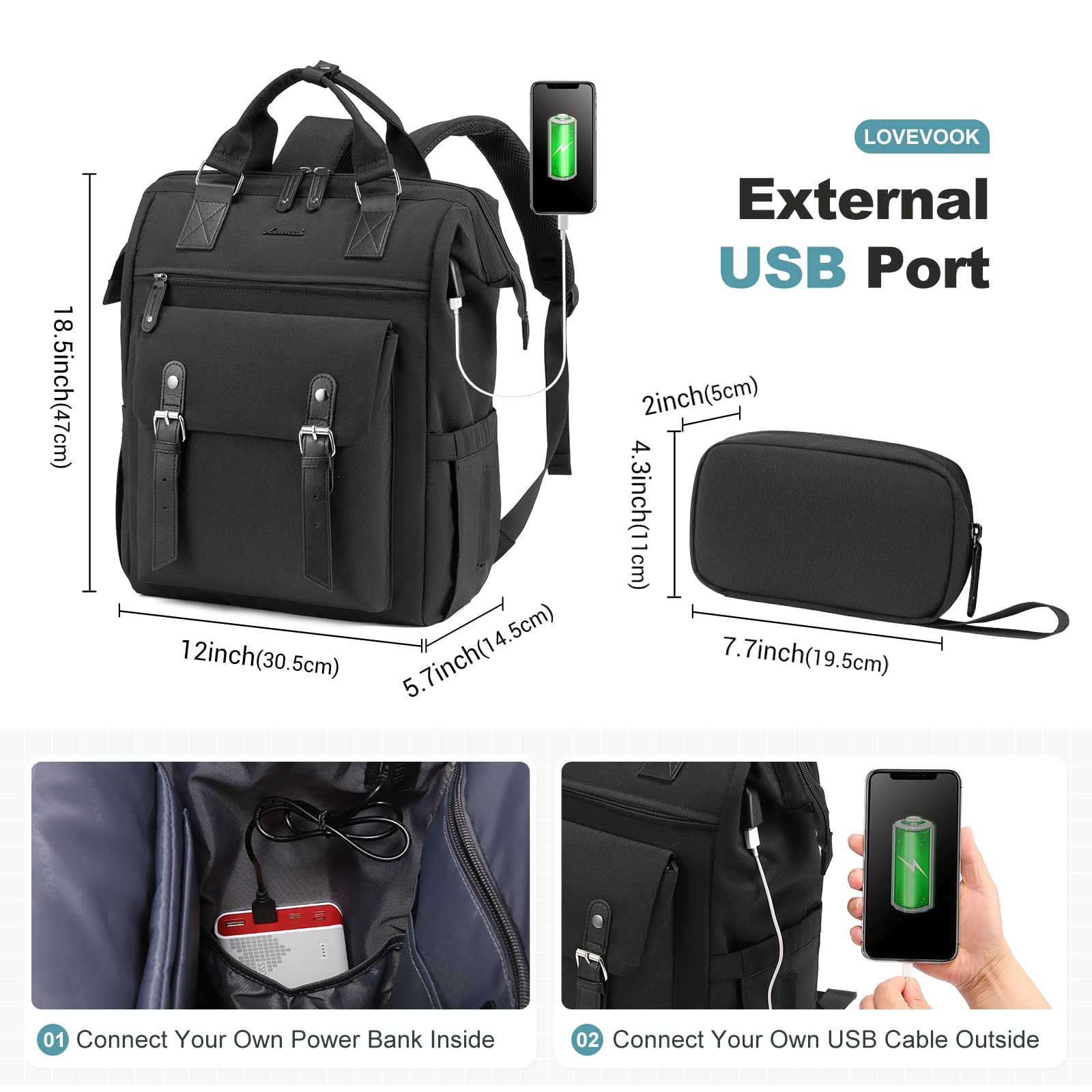 LOVEVOOK Laptop Backpack for Women, Teacher Nurse Bag Work Travel Computer Backpacks Purse,Water Resistant Daypack with USB Charging Port, 17.3 inch