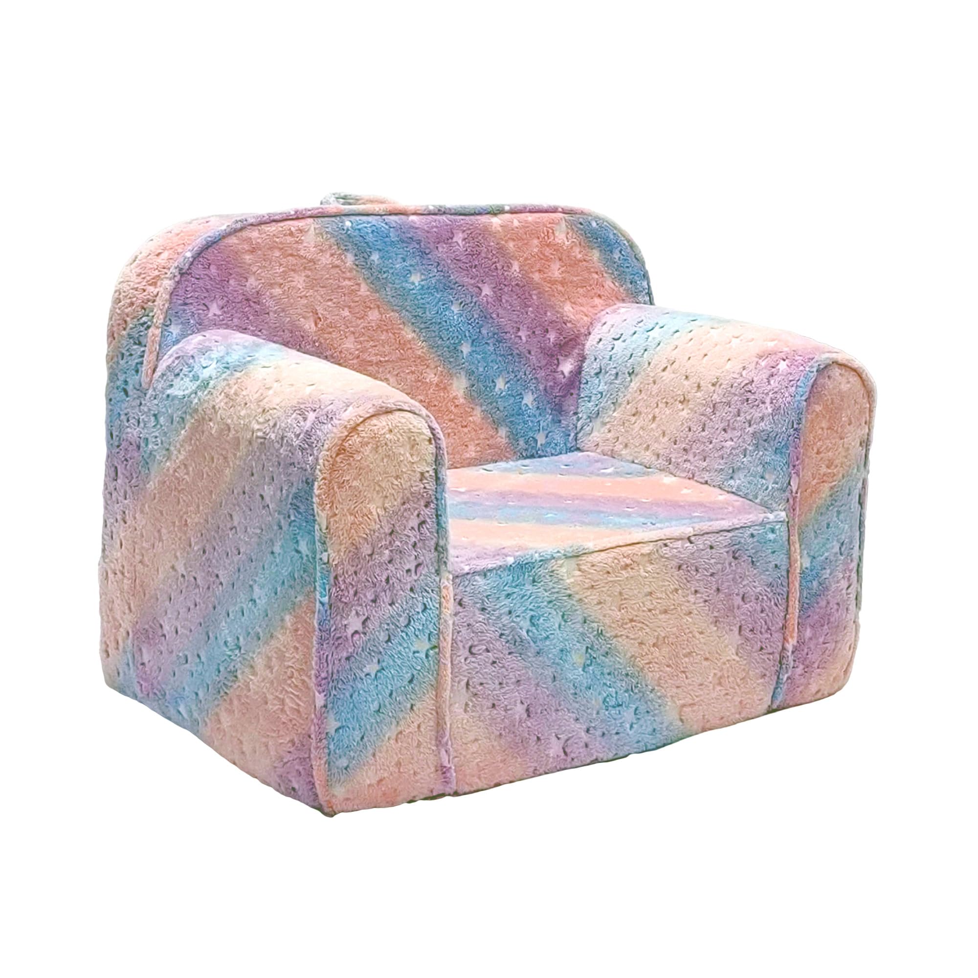 magic handle Kids Chair, Toddler Armchair with Foam, Glow in The Dark Kids Foam Sofa with Plush Removable Washable Cover Carrying Handle (Rainbow Pink)