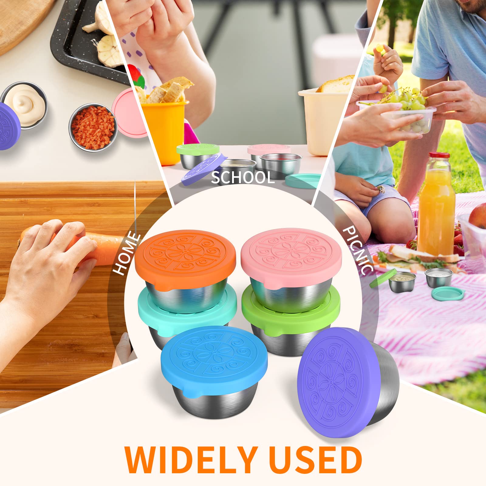 1.7 Oz/50ml Salad Dressing Container To Go, 6 Pack Small Containers with Lids, Reusable Sauce Containers for Lunch Box with Silicone Lids, Stainless Steel Small Food Containers, Leakproof, Sauce Cups