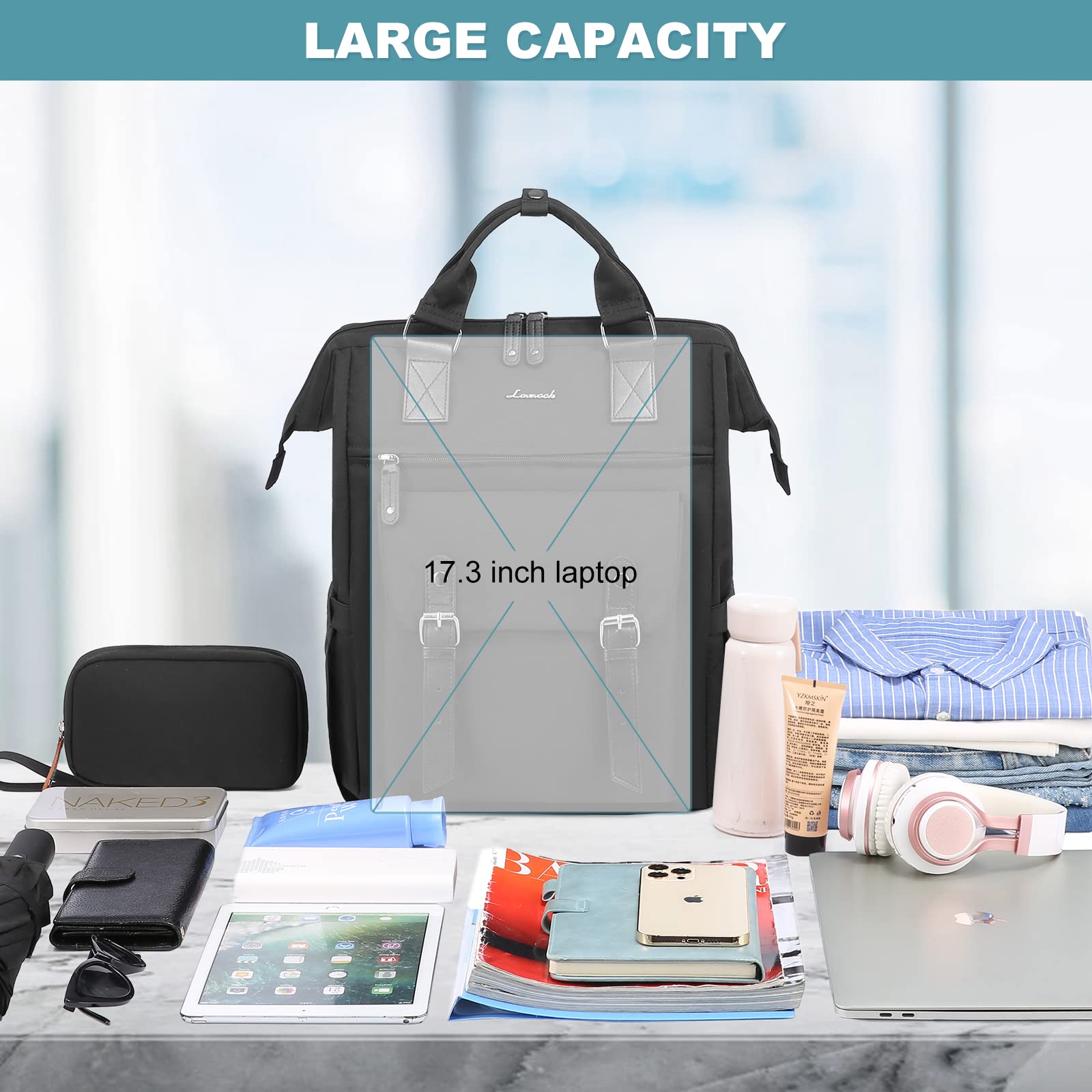 LOVEVOOK Laptop Backpack for Women, Teacher Nurse Bag Work Travel Computer Backpacks Purse,Water Resistant Daypack with USB Charging Port, 17.3 inch
