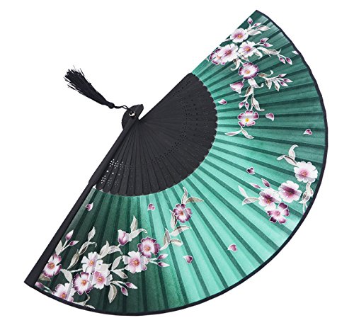 AmajijiĀ® Charming Elegant Modern Woman Handmade Bamboo Silk 8.27" (21cm) Folding Pocket Purse Hand Fan/Chinese Japanese Vintage Retro Style Handheld Folding Fan (Green)