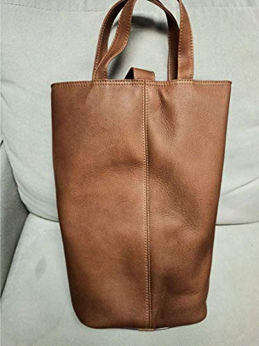 Piel Leather Doulbe Wine Tote, Saddle, One Size