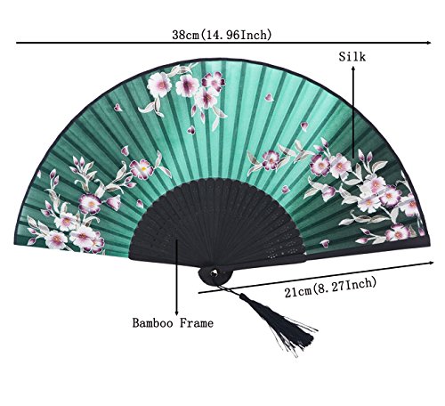 AmajijiĀ® Charming Elegant Modern Woman Handmade Bamboo Silk 8.27" (21cm) Folding Pocket Purse Hand Fan/Chinese Japanese Vintage Retro Style Handheld Folding Fan (Green)