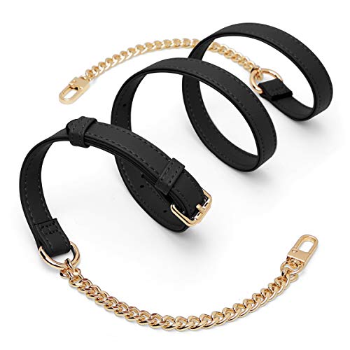 Adjustable Purse Strap Replacement, 42.12-49.01 inch Leather Chain Strap with Metal Swivel Hooks Adjustable Replacement Belt for Shoulder Bag Messenger Bag Cross Body Bag Purses and Handbags (Black)