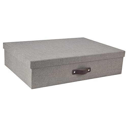 Bigso Jakob Canvas Fiberboard 12 Compartment Storage Box | Sock Organizer for Drawer with Lid and Leather Handle | Tie Storage Box for Shelves and Dresser Drawers | 17.2ââx12.2ââx4.2ââ | Grey