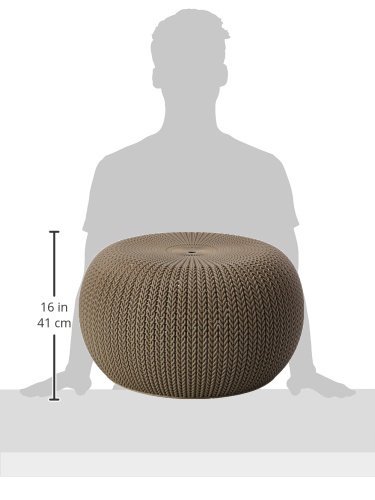 Keter Urban Knit Pouf Ottoman Set of 2 with Storage Table for Patio and Room Décor-Perfect for Balcony, Deck, and Outdoor Seating, Yellow & Gray