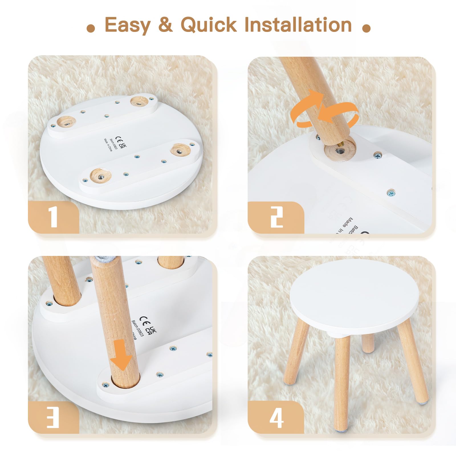 Frogprin 2 Pack Wooden Kids Stool, Perfect Matched Sensory Table, Toddler Step Stool Multi-Purpose Sitting Stool Children's Small Stool 10.23in Round Stool Stable Natural Anti-Slip
