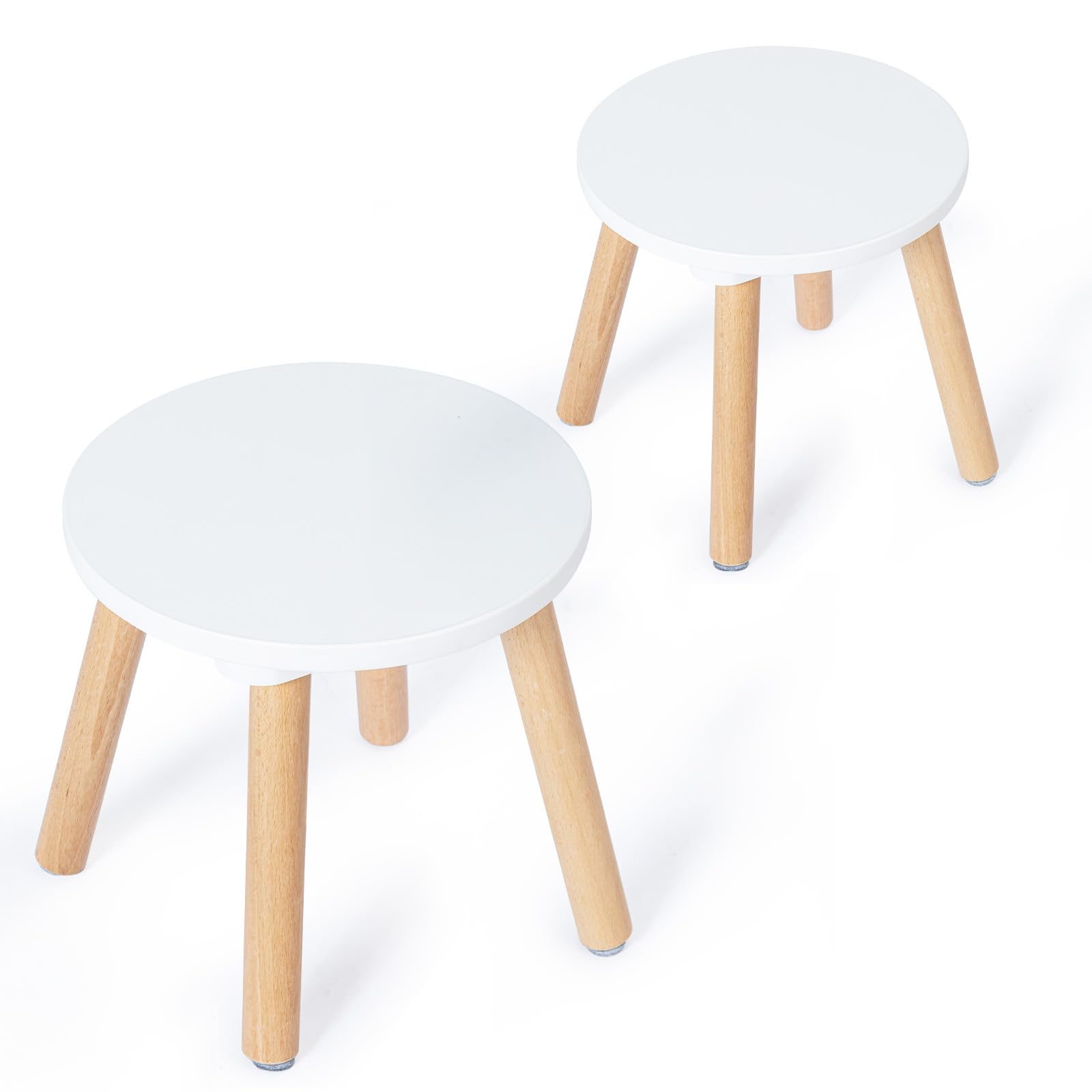 Frogprin 2 Pack Wooden Kids Stool, Perfect Matched Sensory Table, Toddler Step Stool Multi-Purpose Sitting Stool Children's Small Stool 10.23in Round Stool Stable Natural Anti-Slip